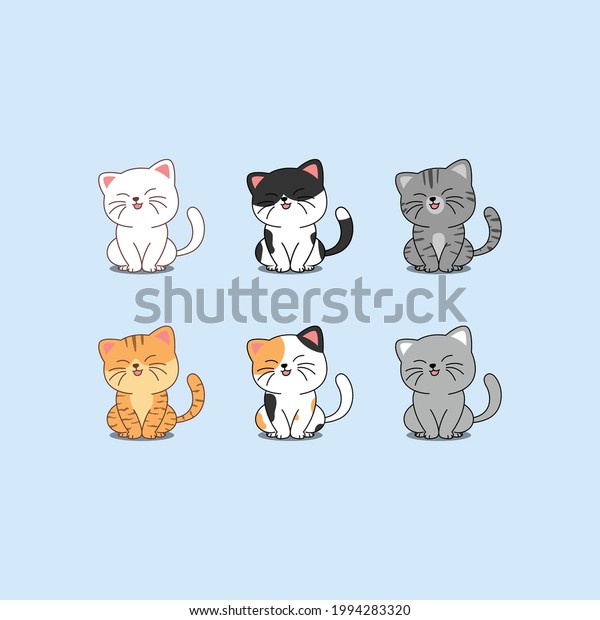 Cute Cat Sitting Smiling Cartoon Collection Stock Vector (Royalty Free ...