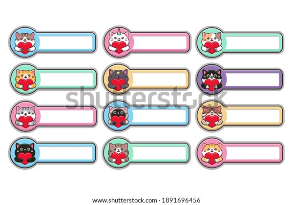 Cute Cat Sticker Label Name Tag Stock Vector (Royalty Free) 1891696456 ...