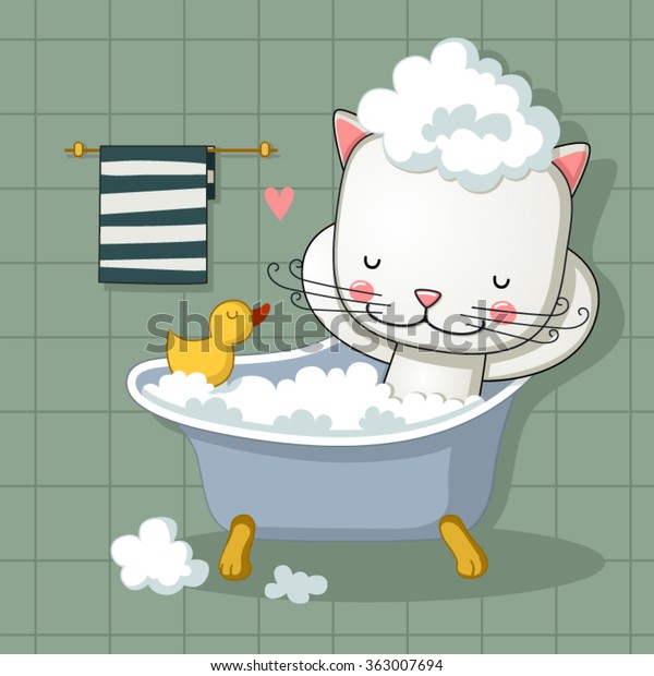 Un gato lindo bañándose