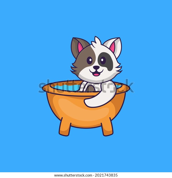 Cute Cat Taking Bath Bathtub Animal Stock Vector (Royalty Free ...