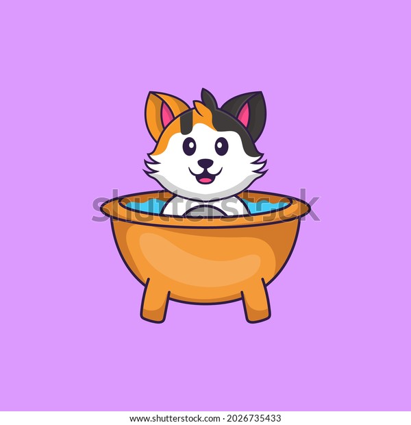 Cute Cat Taking Bath Bathtub Animal Stock Vector (Royalty Free ...