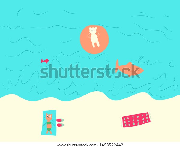 Cute Cat Tan On Beach Cat Stock Vector (Royalty Free) 1453522442 ...