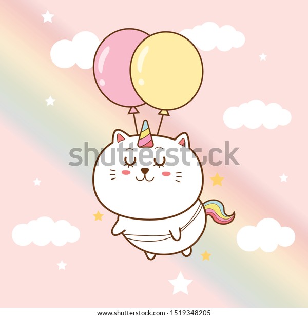 Cute Cat Unicorn Flying Into Sky Stock Vector (Royalty Free) 1519348205