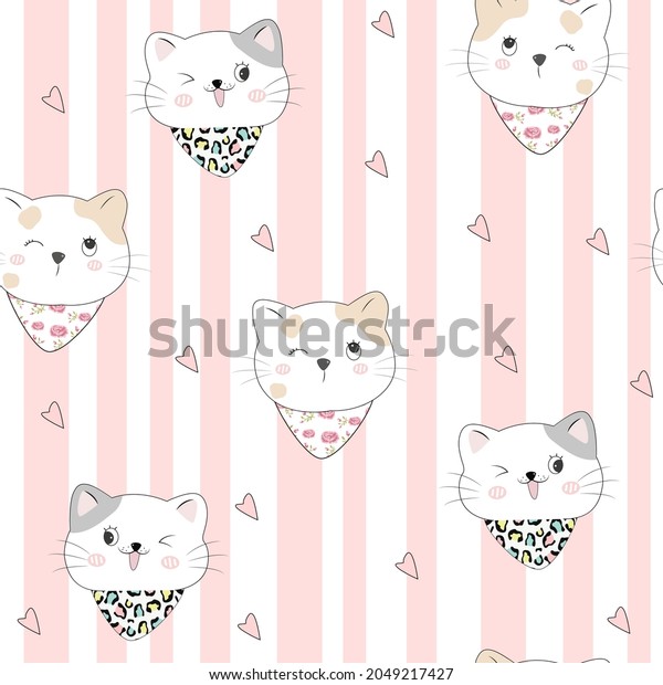 Cute Cat Vector Sweet Cartoon Seamless Stock Vector (Royalty Free ...