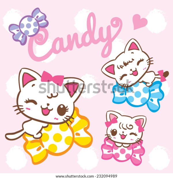 Cute Cats Cartoon Candy On Pink Stock Vector (Royalty Free) 232094989