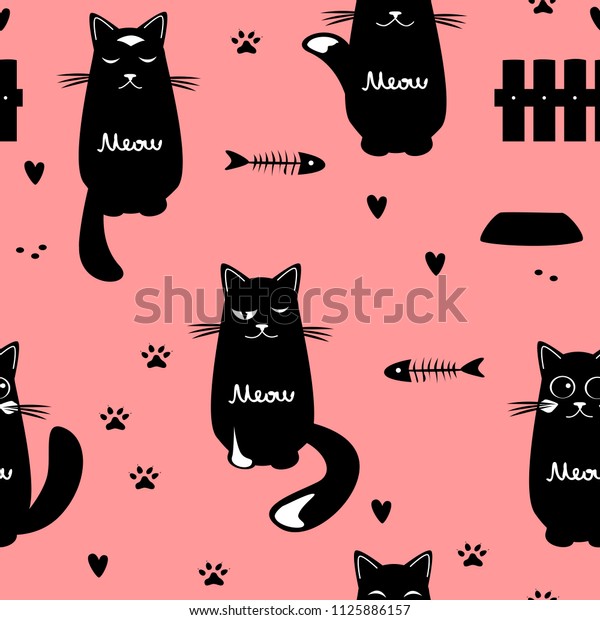 Cute Cats Seamless Pattern Stock Vector Royalty Free 1125886157