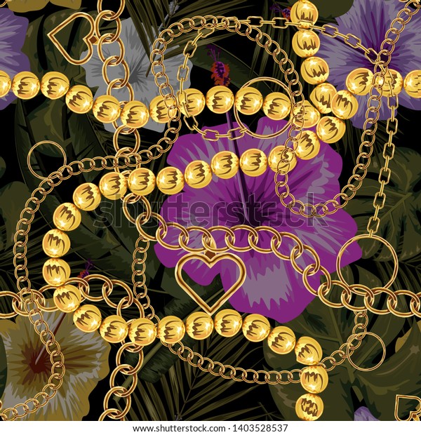 Cute Chain Texture Seamless Tropical Flower Stock Vector (Royalty Free ...