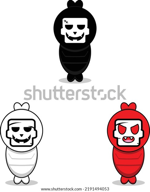 Cute Character Ghost Pocong Design Traditional Stock Vector (Royalty ...