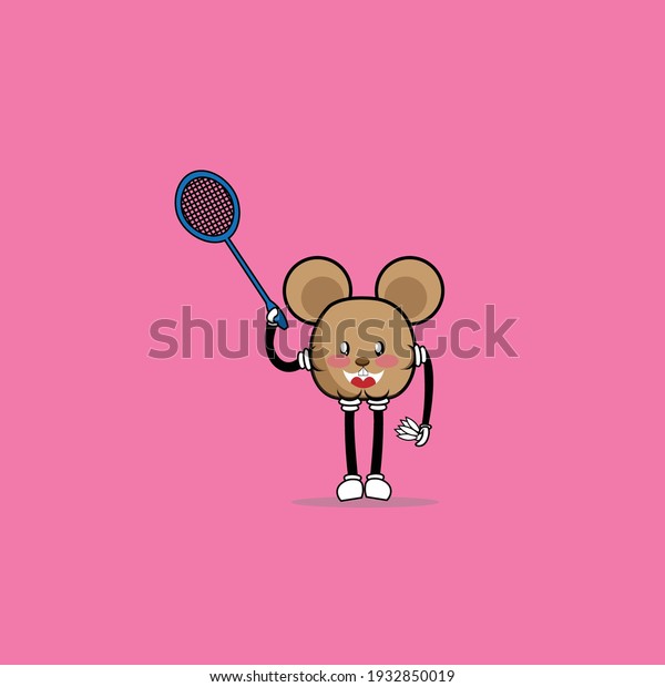 Cute Character Mouse Playing Badminton Stock Vector (Royalty Free ...