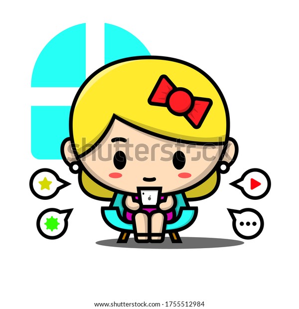 Cute Character Reading Tablet Chibi Design Stock Vector (Royalty Free ...