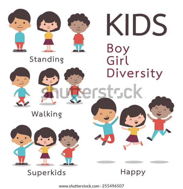 Cute Character Set Kids Boy Girl Stock Vector (Royalty Free) 255496507 ...