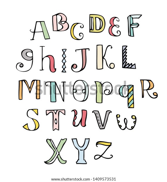 Cute Characters Hand Drawn Letters Sketch Stock Vector (Royalty Free ...