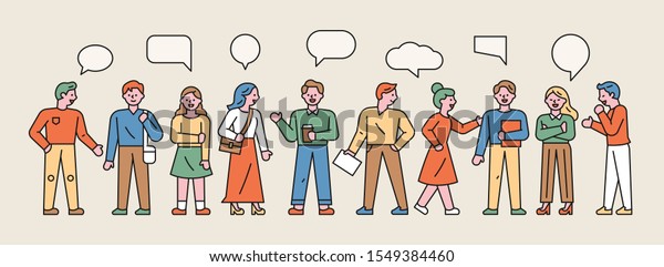 Cute Characters Standing Line Talking Flat Stock Vector (Royalty Free ...