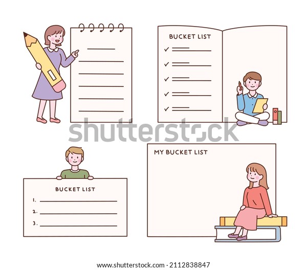 De mignons personnages écrivent une liste : image vectorielle de stock ...