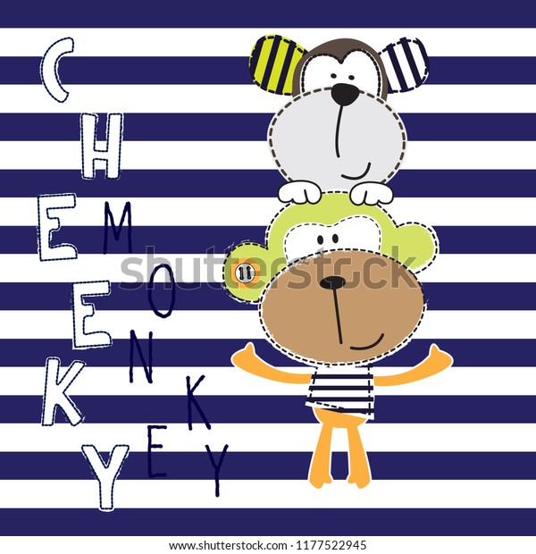 Cute Cheeky Monkeys On Striped Background Stock Vector (Royalty Free ...