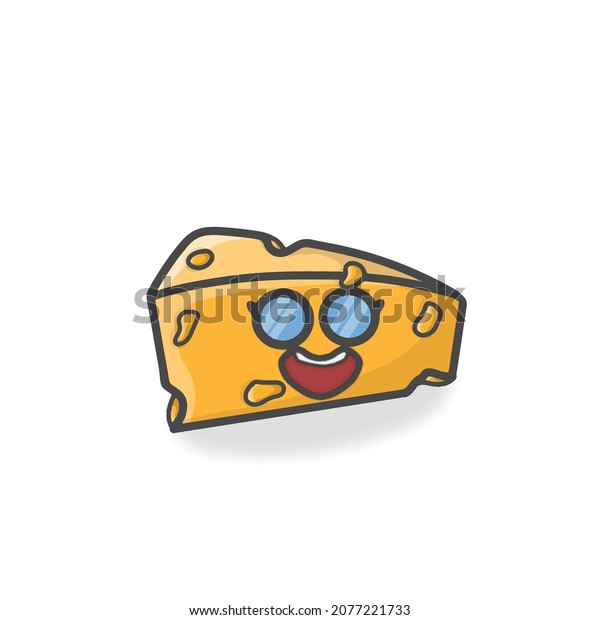 Vektor Stok Cute Cheese Character Flat Cartoon Vector (Tanpa Royalti ...
