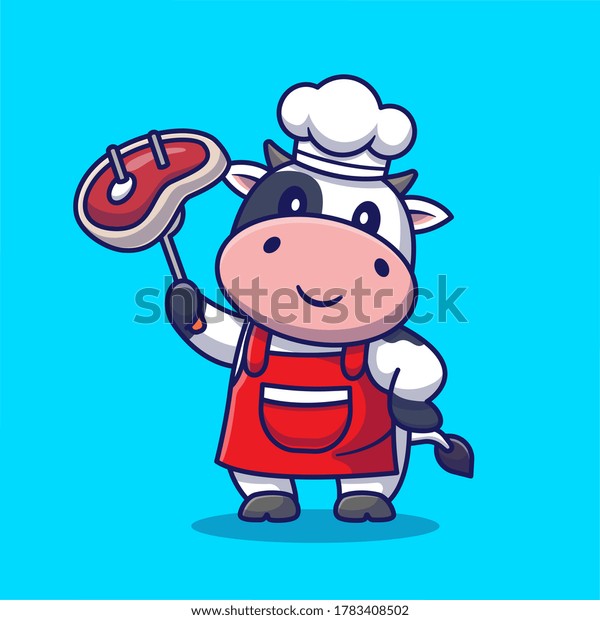 Cute Chef Cow Grill Meat Cartoon Stock Vector (Royalty Free) 1783408502 ...
