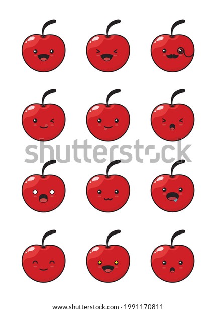 Cute Cherry Cartoon Different Facial Expressions Stock Vector (Royalty ...