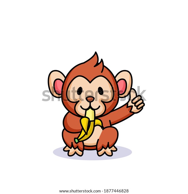 Cute Chibi Kawaii Baby Monkey Banana Stock Vector (Royalty Free ...