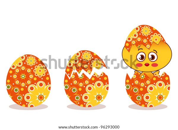 Cute Chick Hatching Decorated Egg Stock Vector (Royalty Free) 96293000 ...
