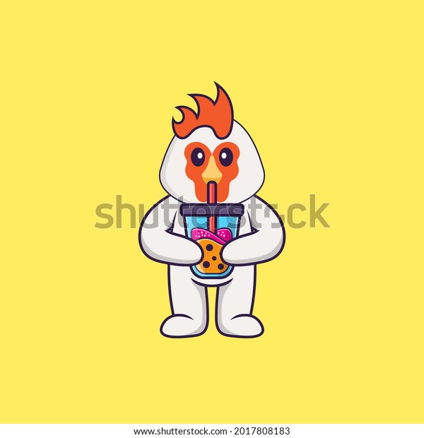 Cute Chicken Drinking Boba Milk Tea Stock Vector (Royalty Free ...