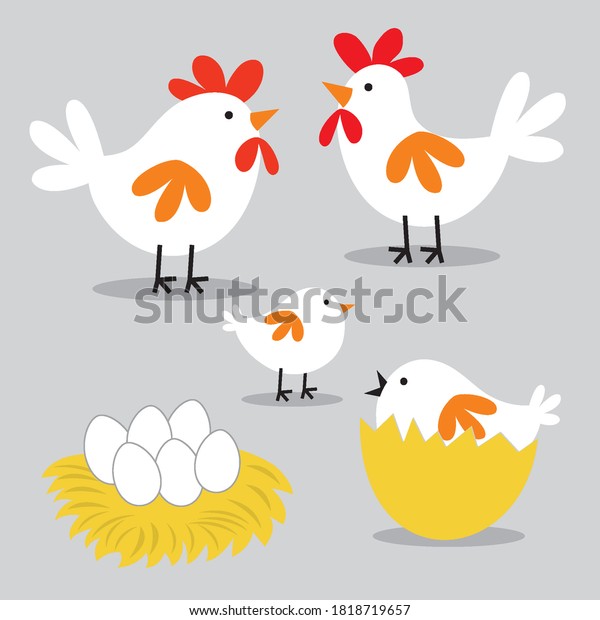 Cute Chicken Family Sets Vector Illustration Stock Vector (Royalty Free ...