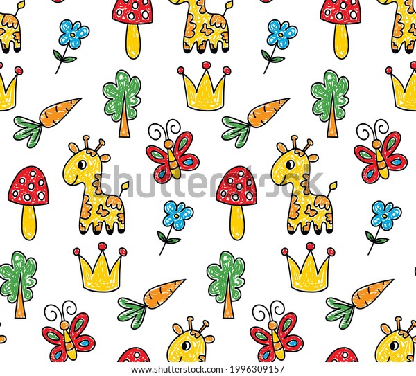 Cute Childish Drawings Seamless Vector Pattern Stock Vector (Royalty ...