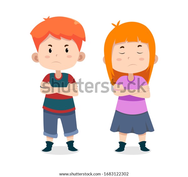 Cute Children Characters Sigh Expression Worried Stock Vector (Royalty ...