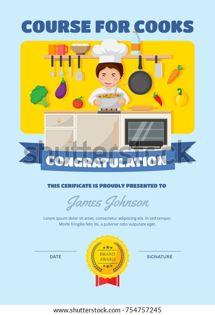 Cute Children Cooking Course Certificate Achievement Stock Vector ...