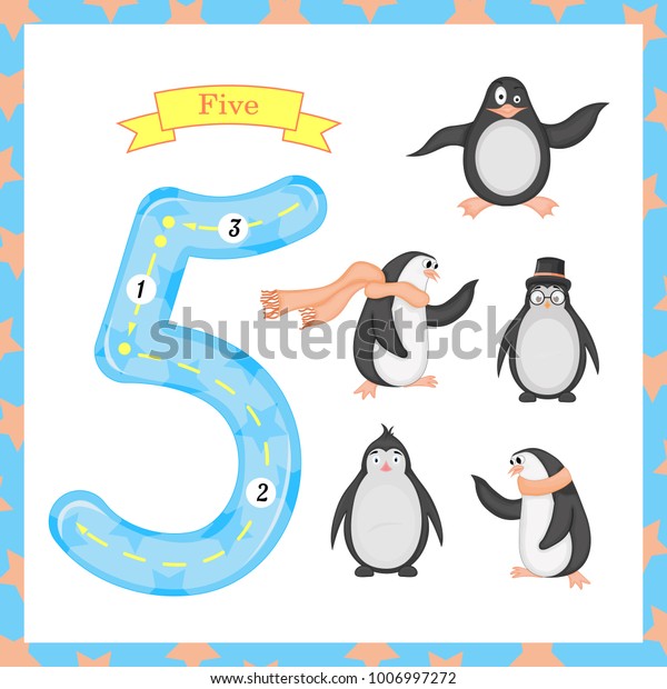 Cute Children Flashcard Number Five Tracing Stock Vector (Royalty Free ...