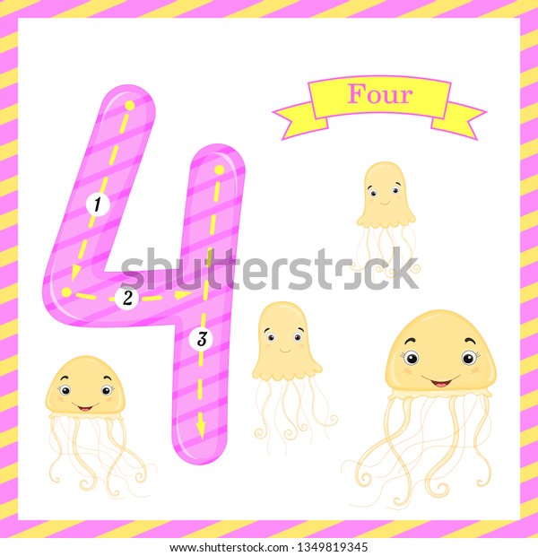 Cute Children Flashcard Number Four Tracing Stock Vector (Royalty Free ...