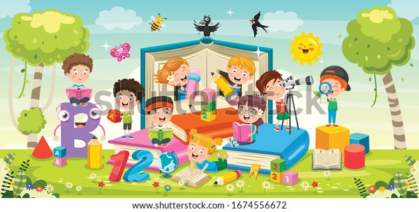 Cute Children Playing Abstract Nature Stock Vector (Royalty Free ...