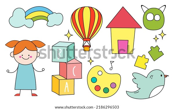 Cute Childrens Drawing Kids Doodles Illustration Stock Vector (Royalty ...