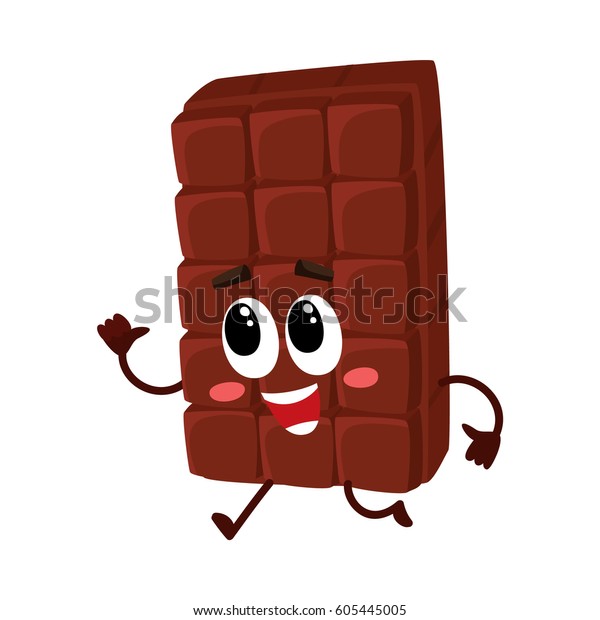Cute chocolate bar character with funny face hurrying somewhere ...