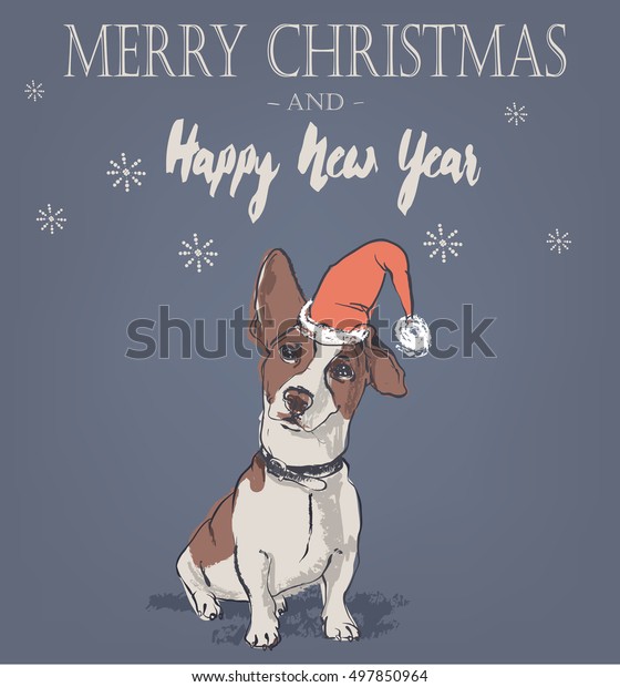 Cute Christmas Card Dog Stock Vector (Royalty Free) 497850964
