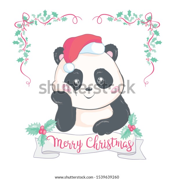 Cute Christmas Cartoon Panda Bear Character Stock Vector (Royalty Free ...