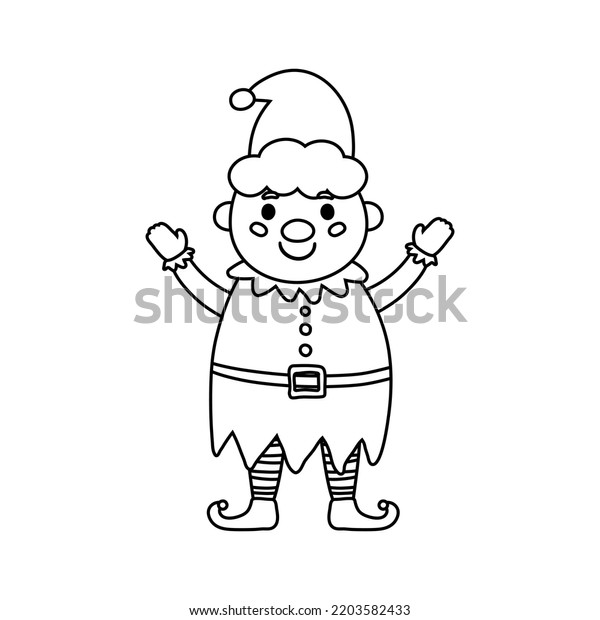 Cute Christmas Elf Coloring Page Kids Stock Vector (Royalty Free ...