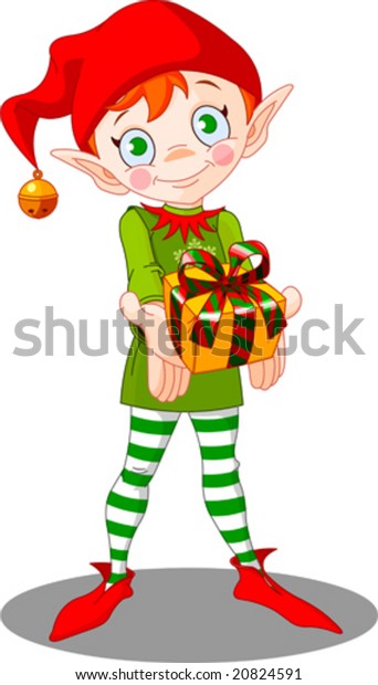 Cute Christmas Elf Giving Gift Stock Vector (Royalty Free) 20824591
