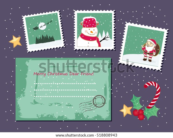 Cute Christmas Envelope Stamps Stock Vector (Royalty Free) 518808943