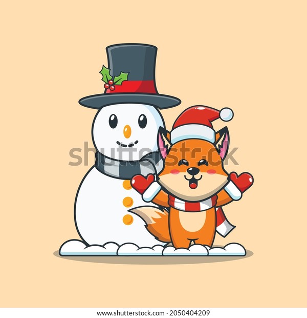 Cute Christmas Fox Cartoon Vector Illustration Stock Vector (Royalty ...
