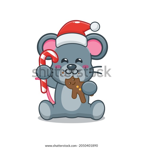 Cute Christmas Mouse Cartoon Vector Illustration Stock Vector (Royalty ...