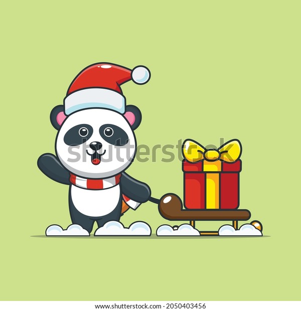 Cute Christmas Panda Cartoon Vector Illustration: เวกเตอร์สต็อก (ปลอด ...