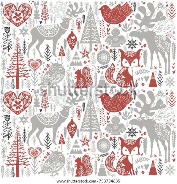 Cute Christmas Pattern Scandinavian Style Editable Stock Vector ...