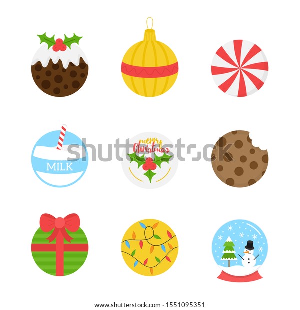 Cute Christmas Round Icons Vector Illustration Stock Vector (Royalty ...