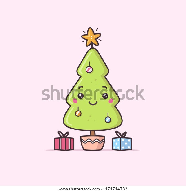 Cute Christmas Tree Vector Cartoon Illustration Stock Vector (Royalty ...