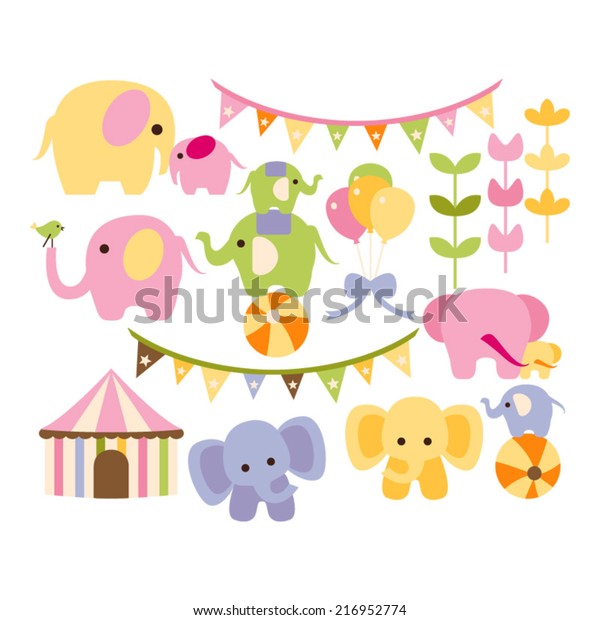 Cute Circus Elephants Soft Pastel Colors Stock Vector (Royalty Free ...