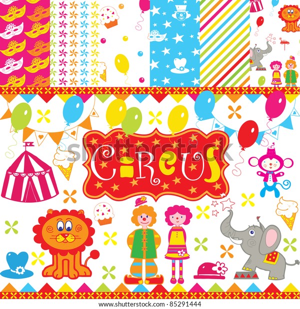 Cute Circus Party Scrapbook Stock Vector (Royalty Free) 85291444 ...