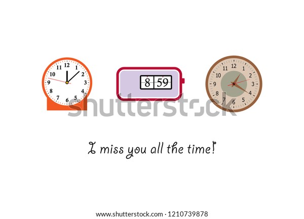 Cute Clock Card Vector Miss You: vetor stock (livre de direitos ...