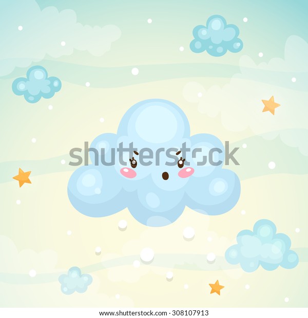 Cute Cloud Hail Childrens Illustration Vector 스톡 벡터(로열티 프리) 308107913 ...