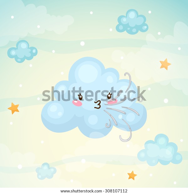 Cute Cloud Wind Childrens Illustration Vector Stock Vector (Royalty ...
